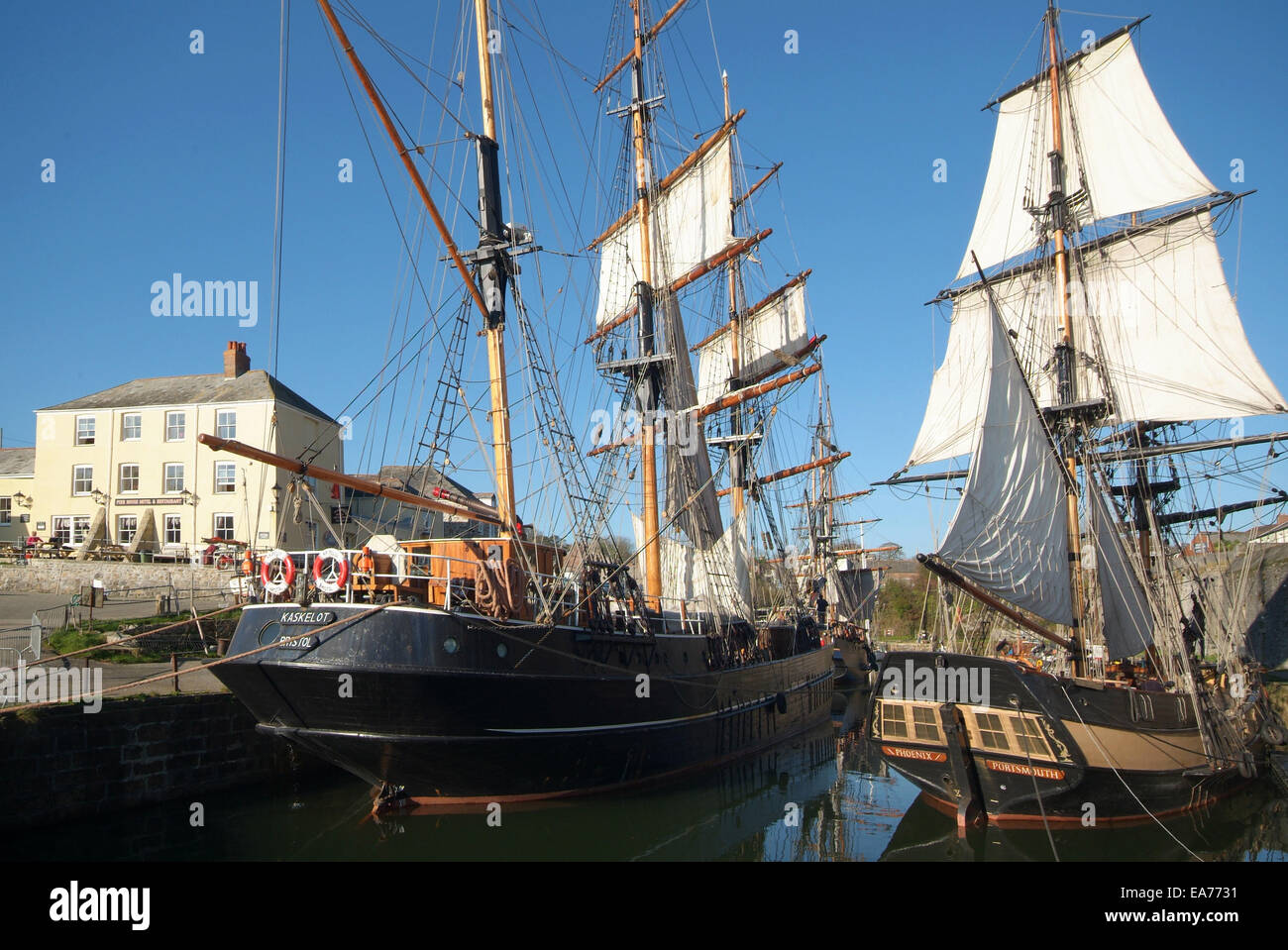 Kaskelot & Phoenix tall ships in Charlestown Harbour Cornwall Stock ...
