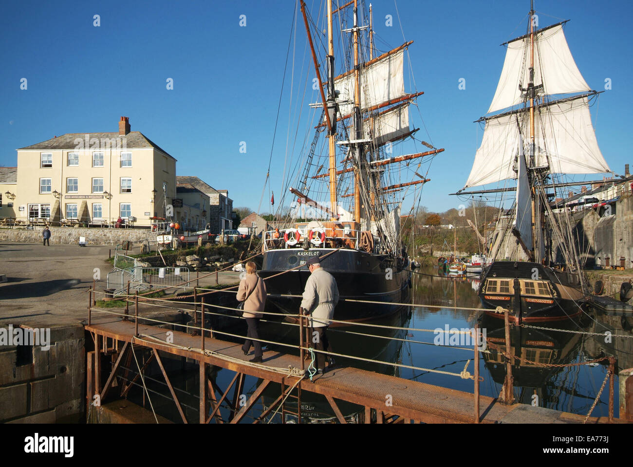 Kaskelot & Phoenix tall ships in Charlestown Harbour Cornwall Stock ...