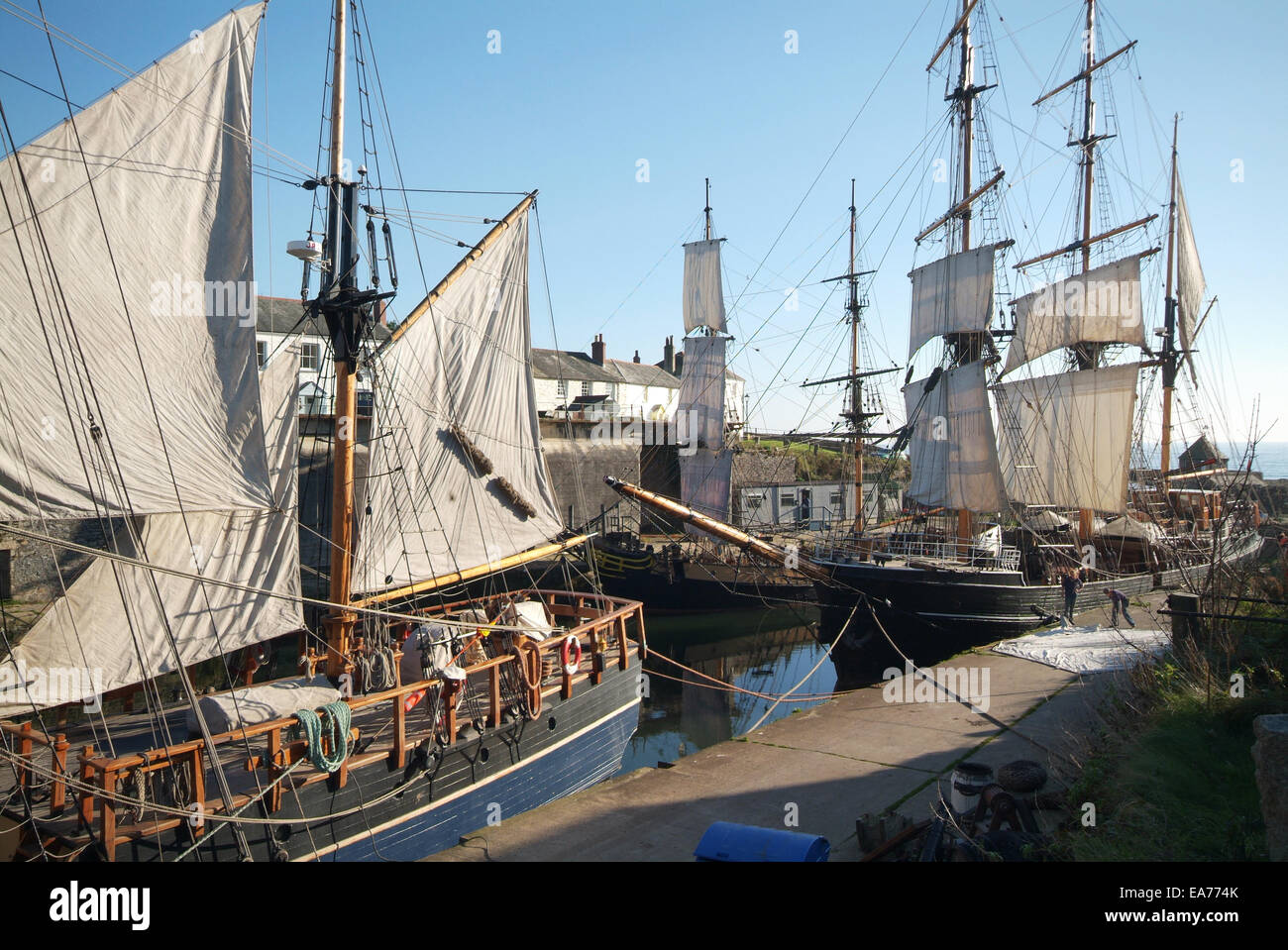 Fixing the sails on the Kaskelot tall ship in Charlestown Harbour ...