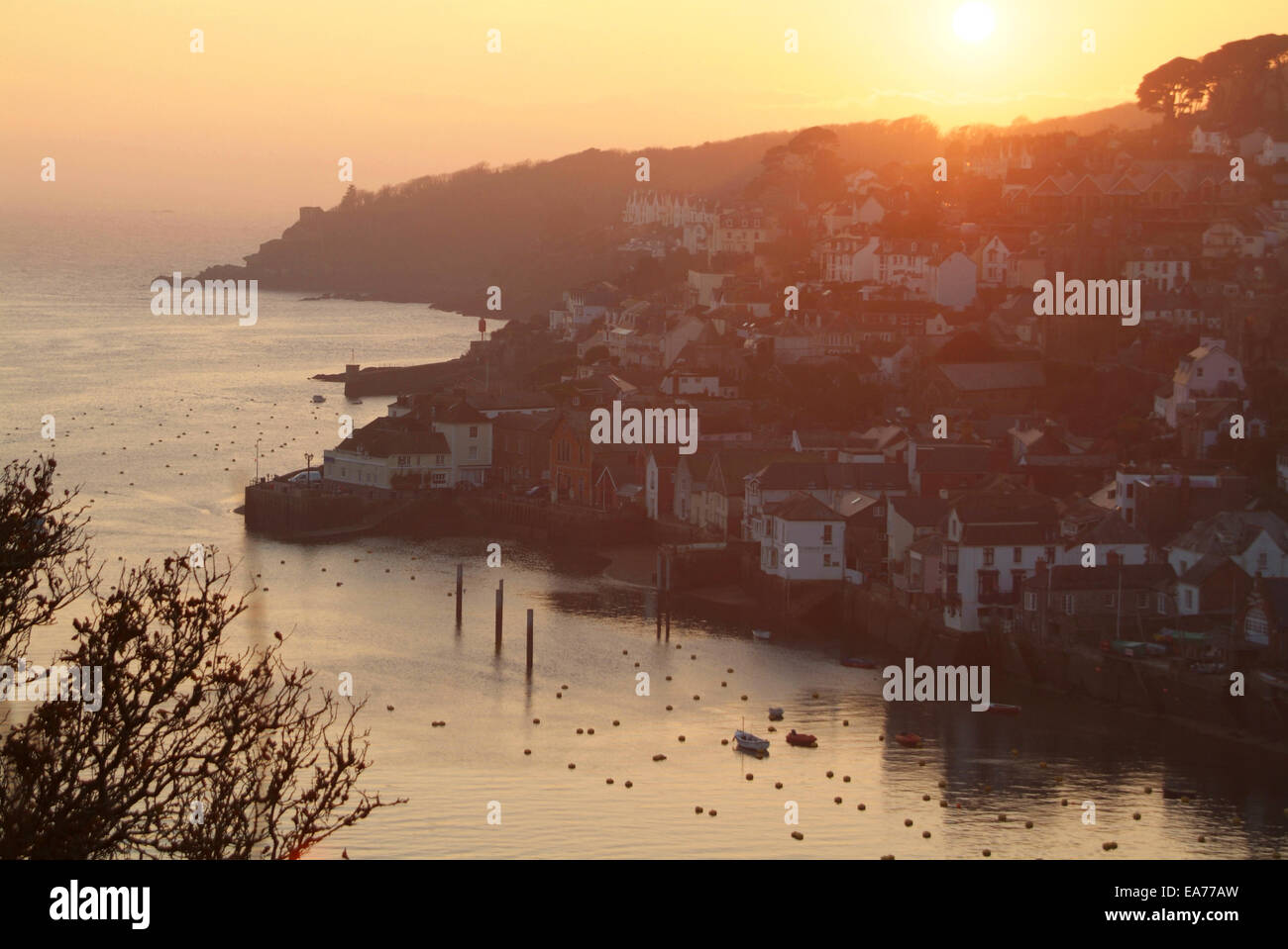 Fowey sunset from Hall Walk Cornwall Stock Photo - Alamy