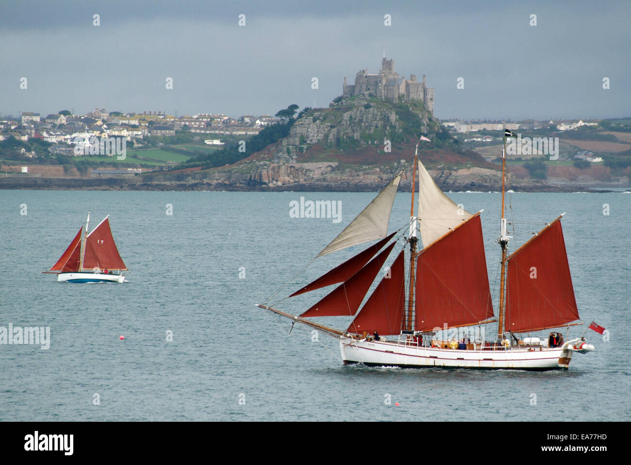 The 91 year old Baltic Trader sailing ship Ruth in Mounts Bay with St ...