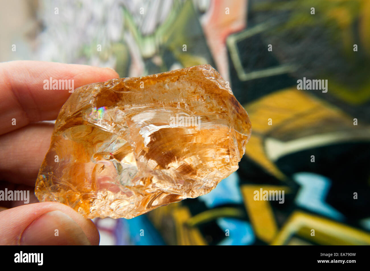 Yellow crystal quartz mineral stone on location in the streets of ...
