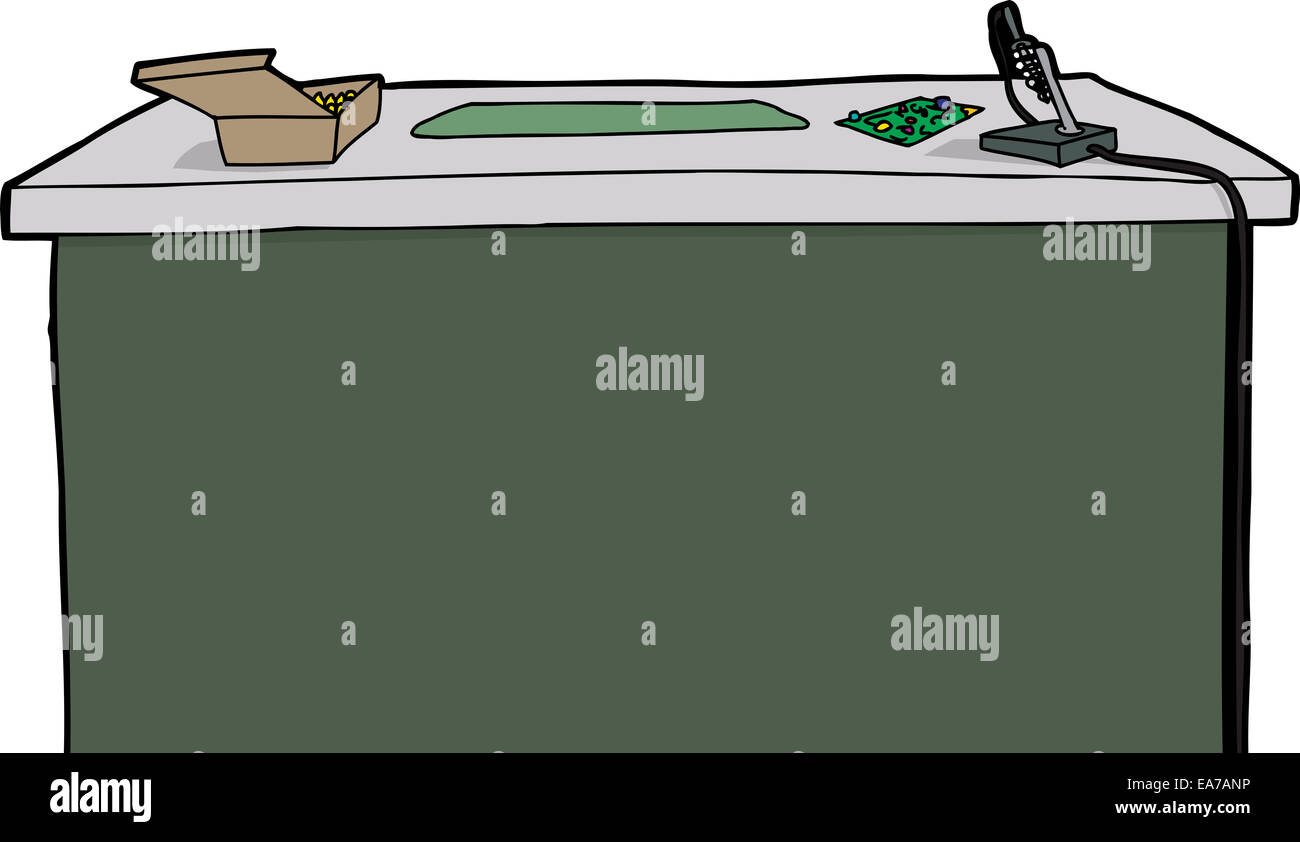 Single hand drawn cartoon desk with soldering iron Stock Photo - Alamy