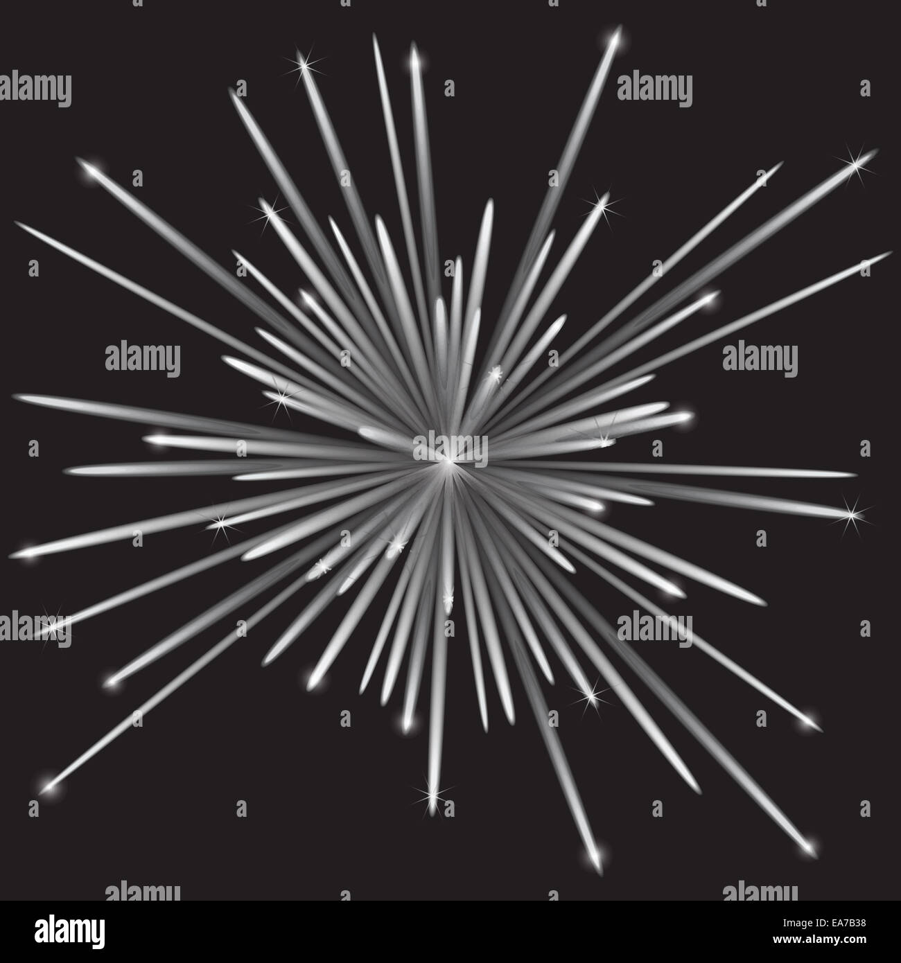 Monochrome vector fireworks with stars and patches of light against the ...