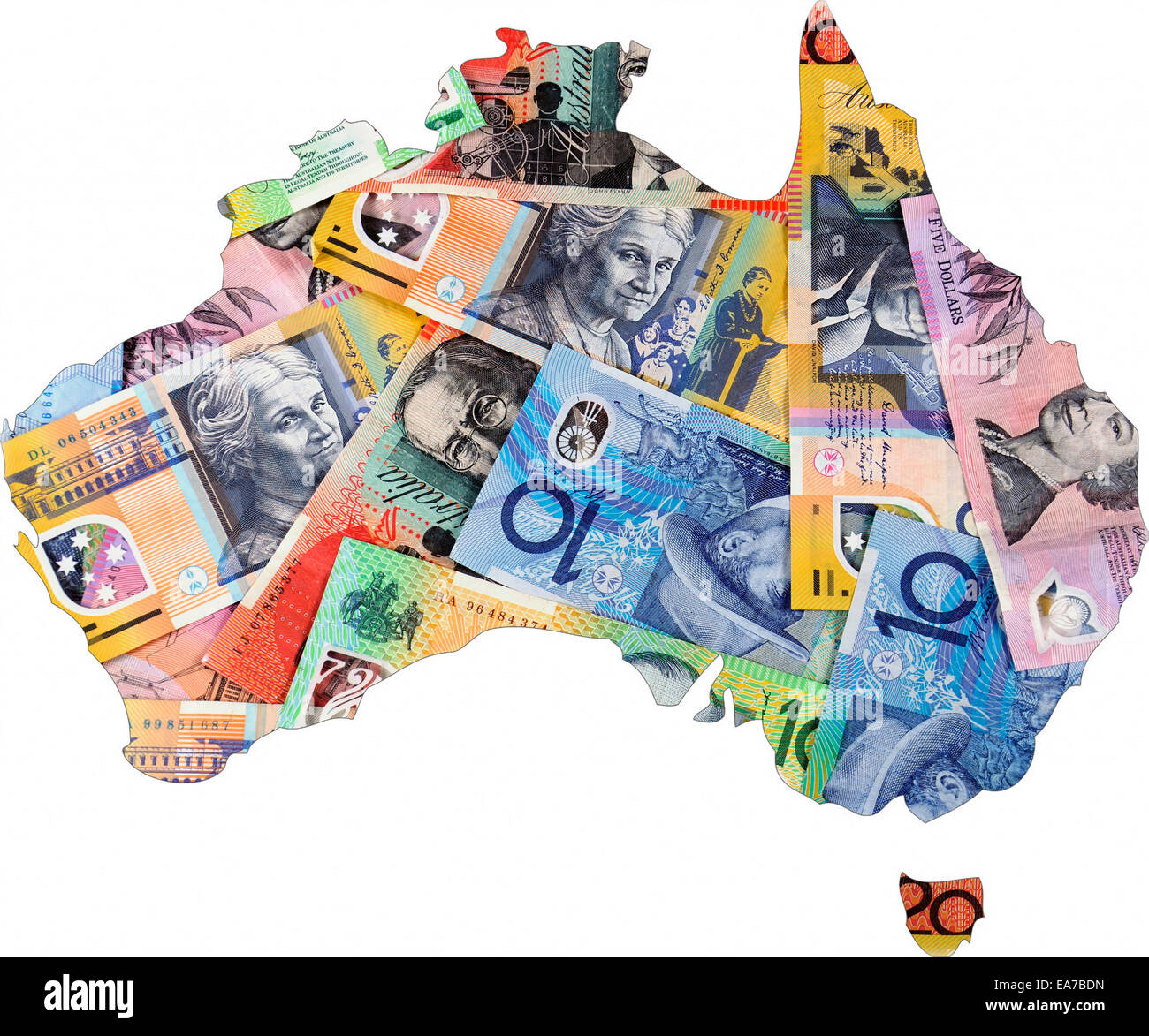 Map of Australia with Australian money dollar notes Stock Photo - Alamy