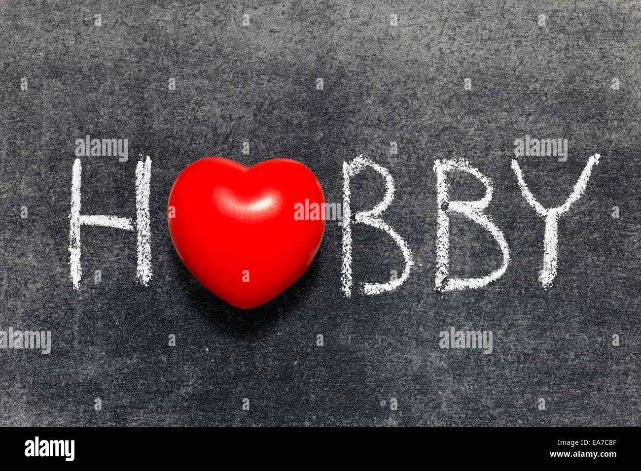 hobby word handwritten blackboard with heart symbol instead of O Stock ...