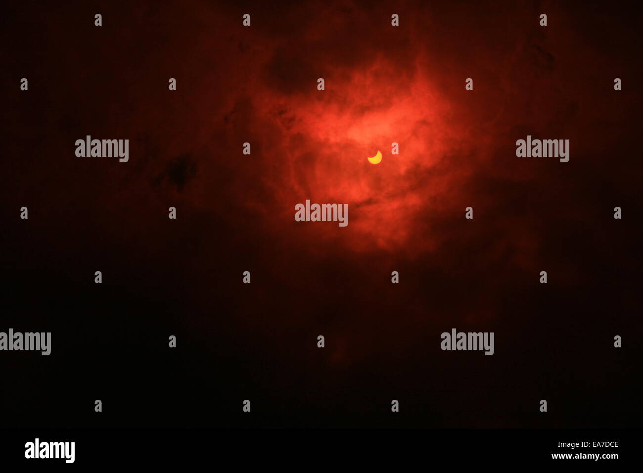 A solar Eclipse, shooting through a color filter. Moscow, Russia, 01-08 ...