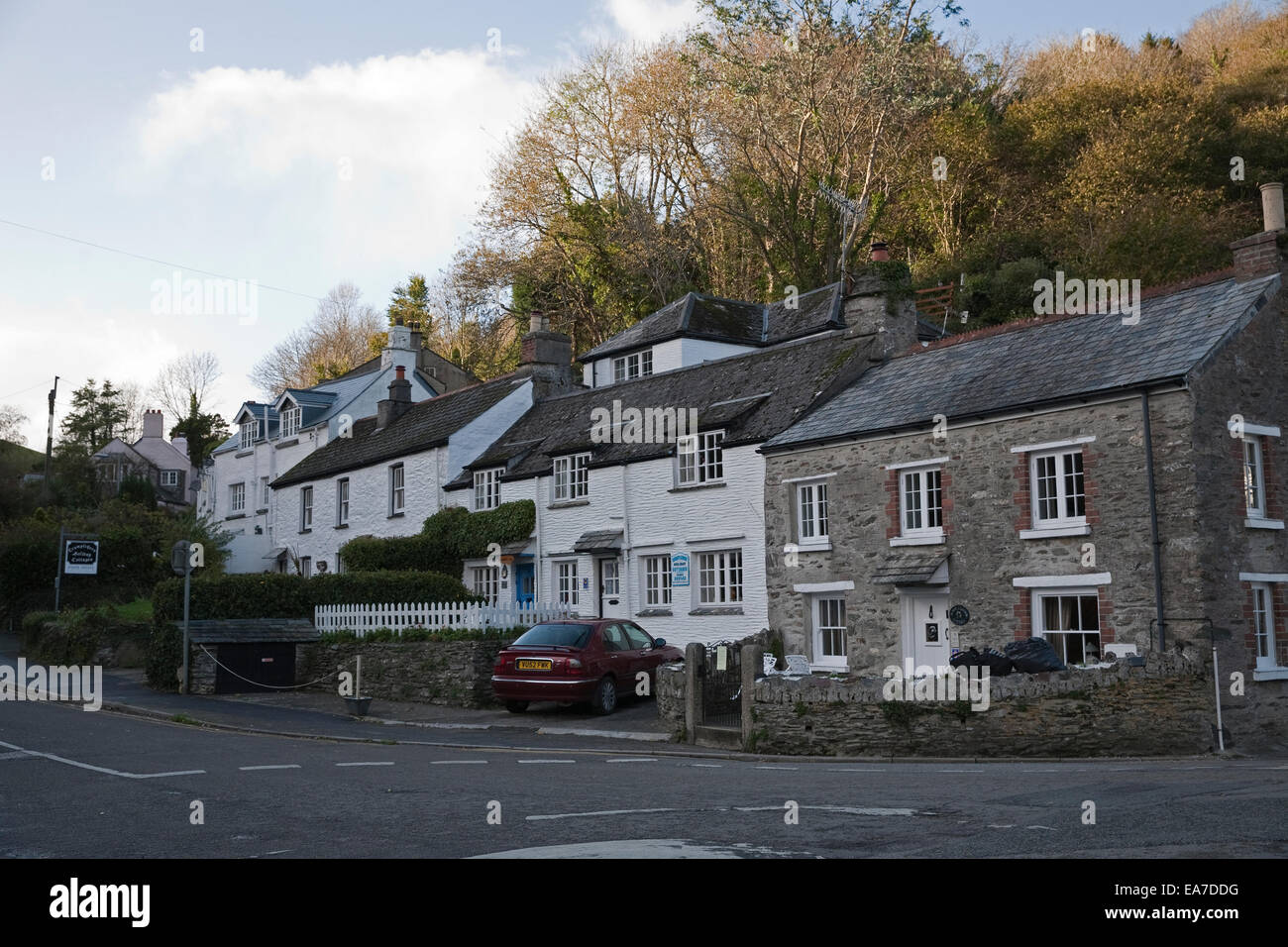 Houses by the roundabout in Polperro Cornwall Stock Photo - Alamy