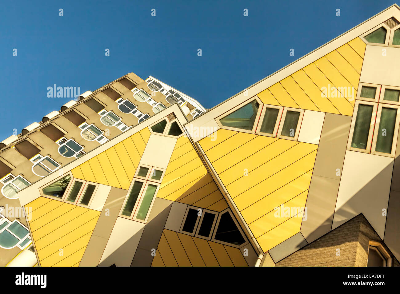 Tilted low angle view of the Cube houses- built in Rotterdam, South ...