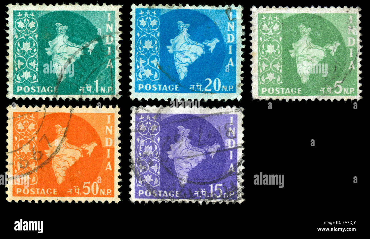 Postmarked stamps from India in the Map of India - 1st Issue (1957-1958 ...