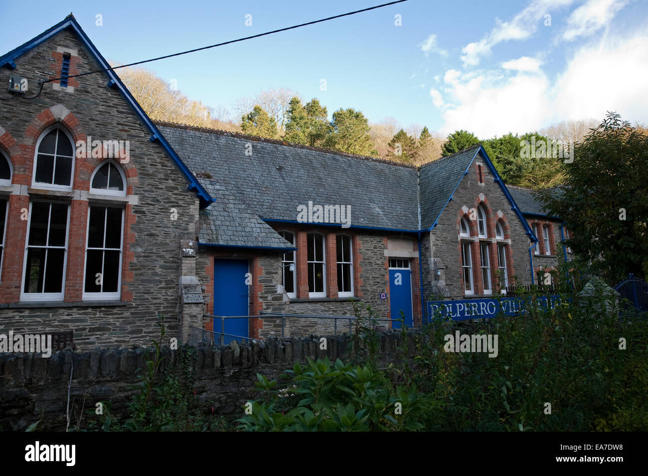 Polperro Village Hall in Polperro Cornwall Stock Photo - Alamy