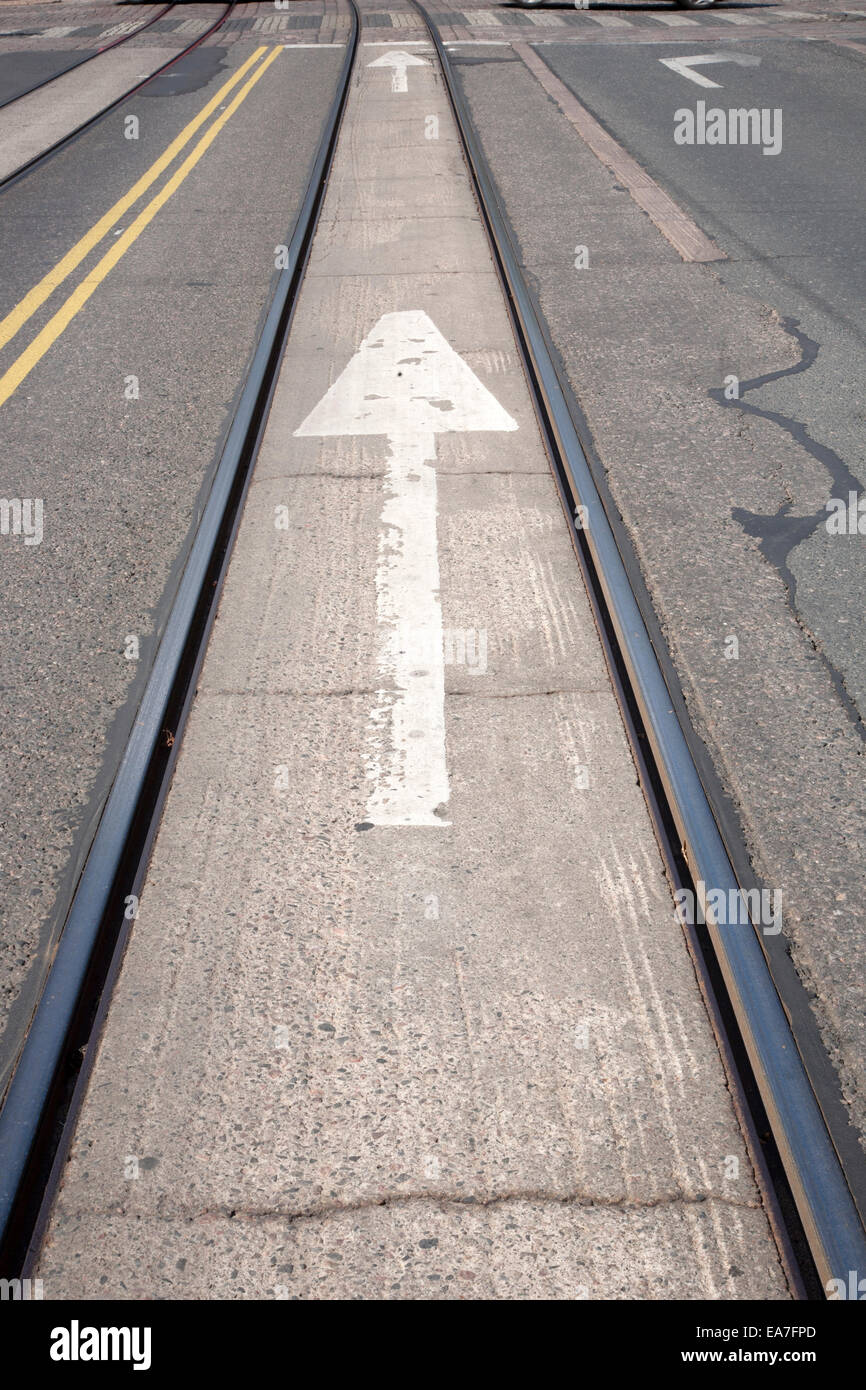 Arrow Sign in between Tram Tracks in Helsinki, Finland Stock Photo - Alamy