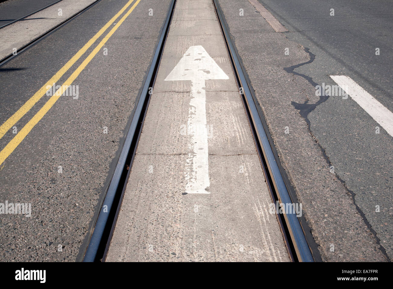 Arrow Sign in between Tram Tracks in Helsinki, Finland Stock Photo - Alamy