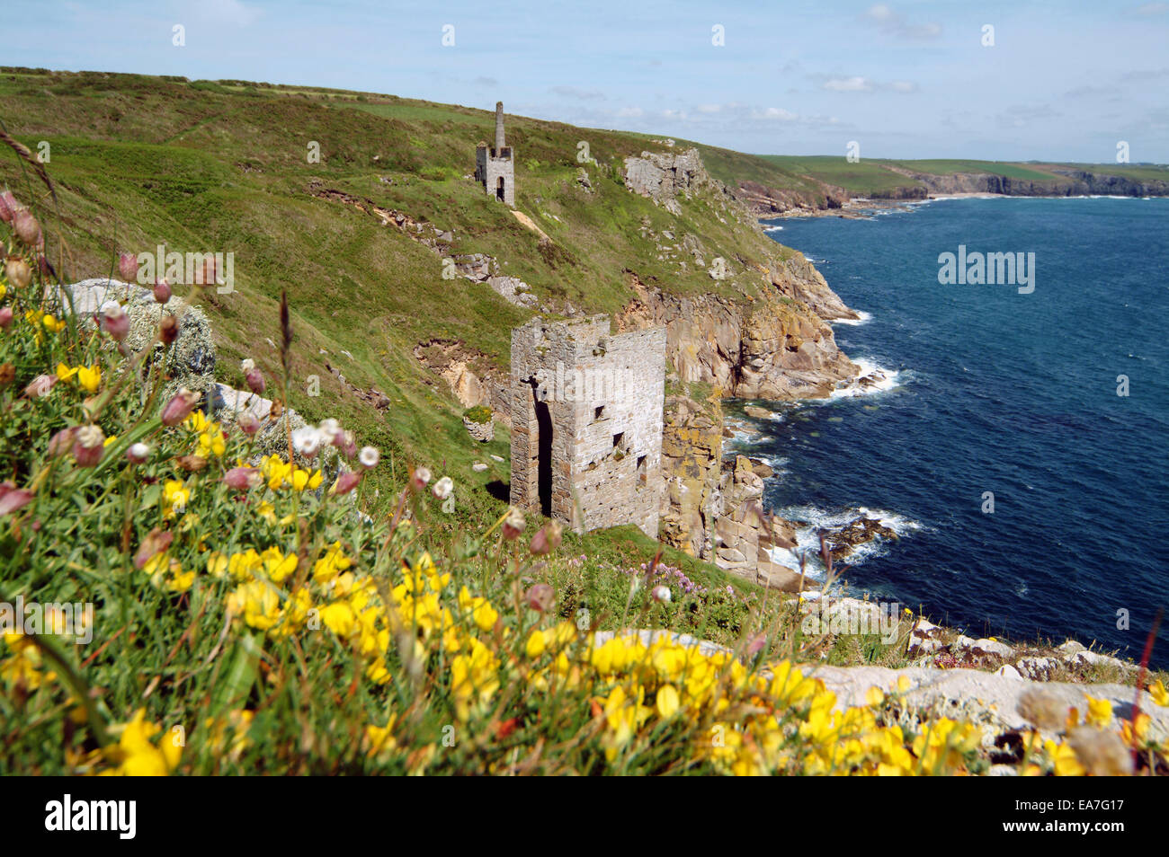 Wheal Trewavas old tin mine buildings near Rinsey Cornwall England ...