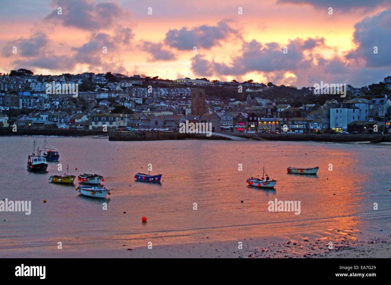 St Ives Harbour sunset Penwith West Cornwall England Stock Photo - Alamy