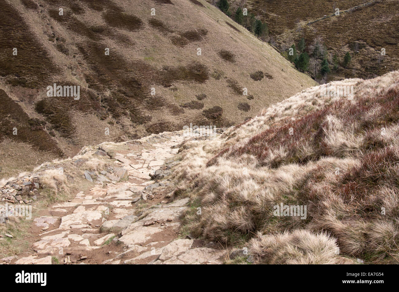 View down the steep path at Jacobs ladder near Edale in the Peak ...