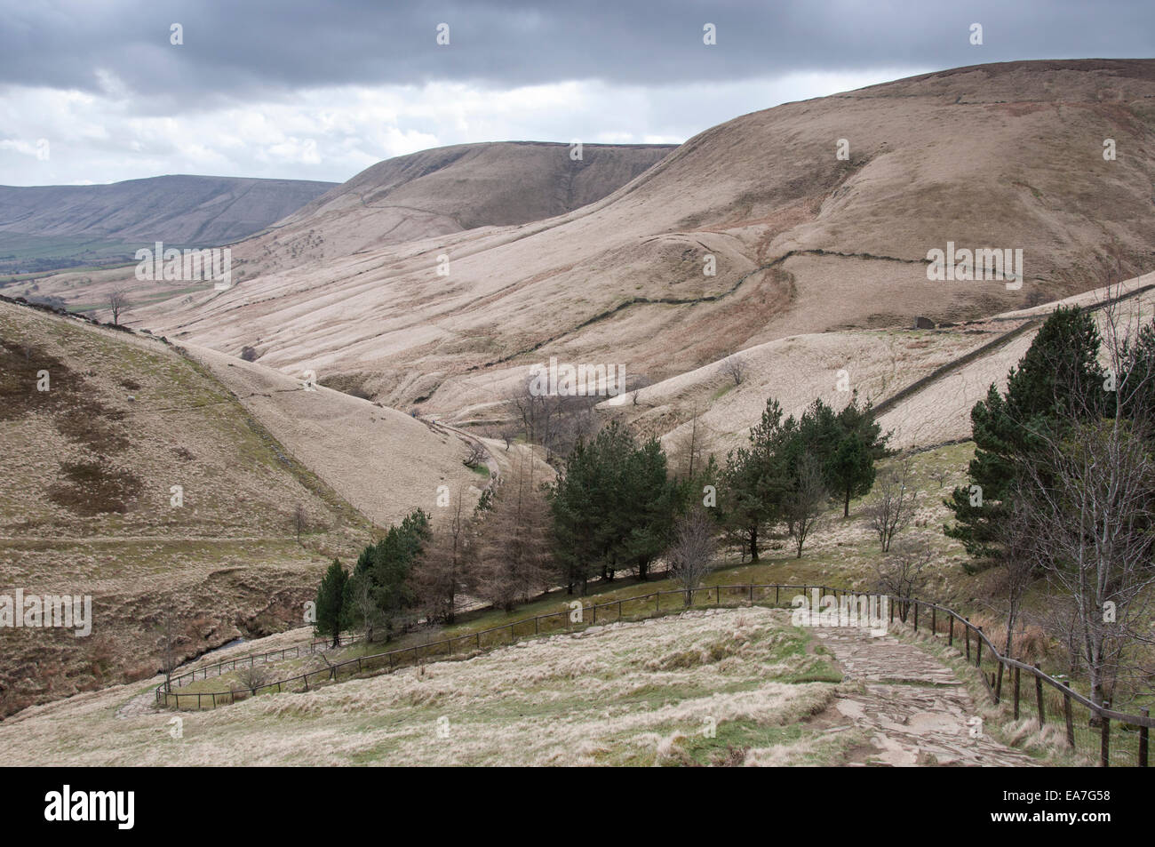View down the steep path at Jacobs ladder near Edale in the Peak ...