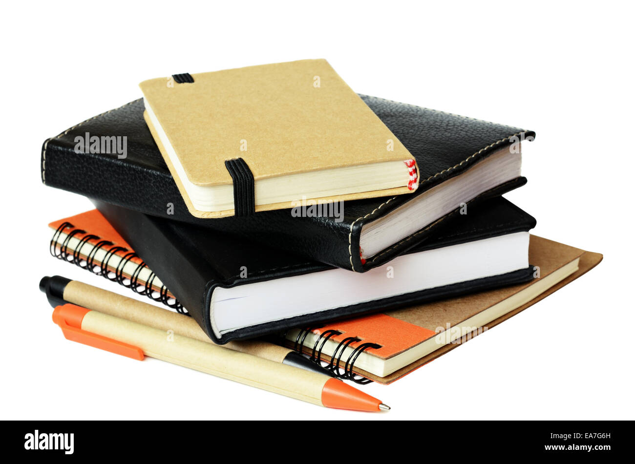 Stack of notebooks and pens Stock Photo - Alamy Stack of notebooks and pens Stock Photo - Alamy