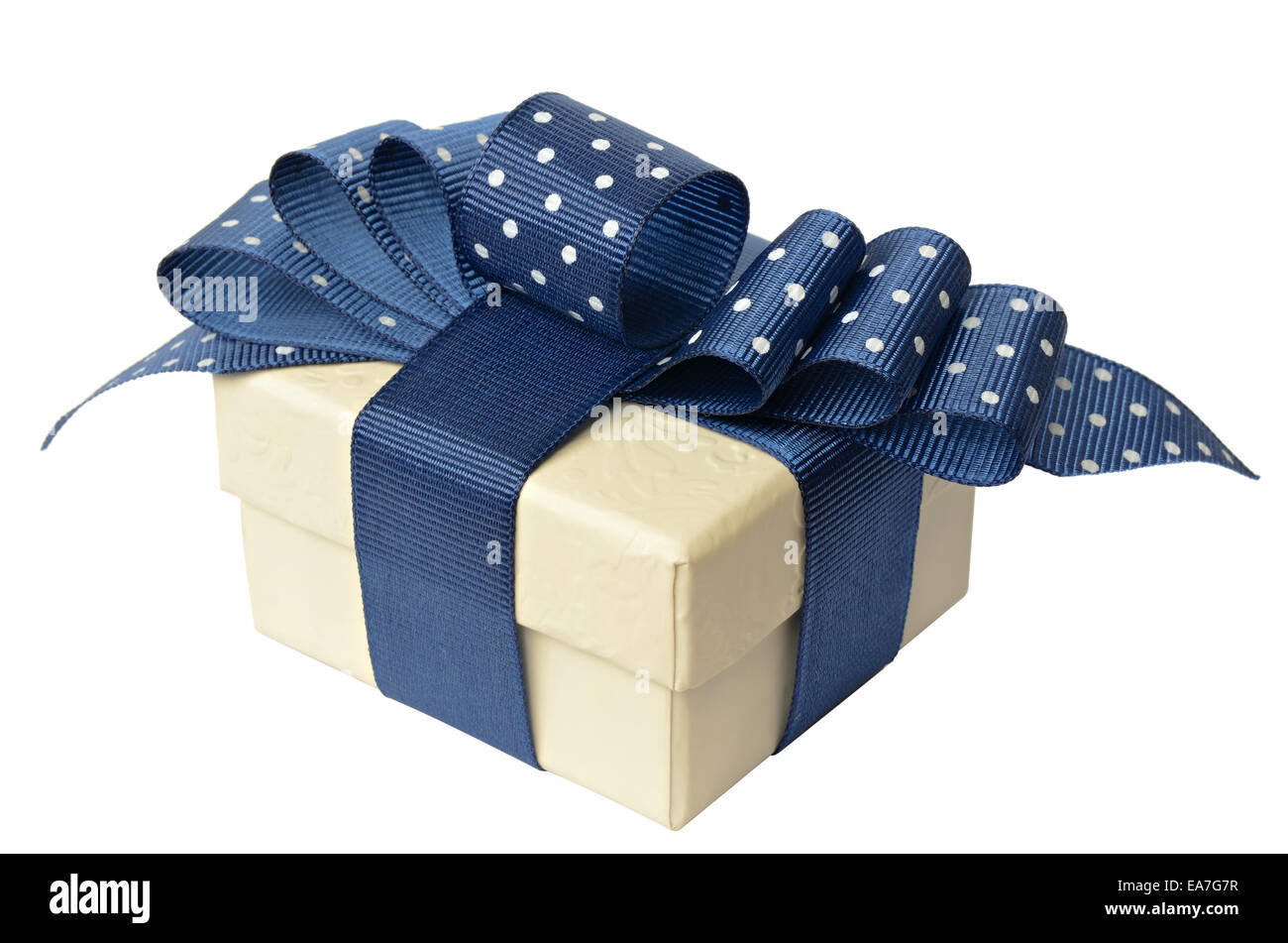 Gift box with blue ribbon isolated on white Stock Photo - Alamy