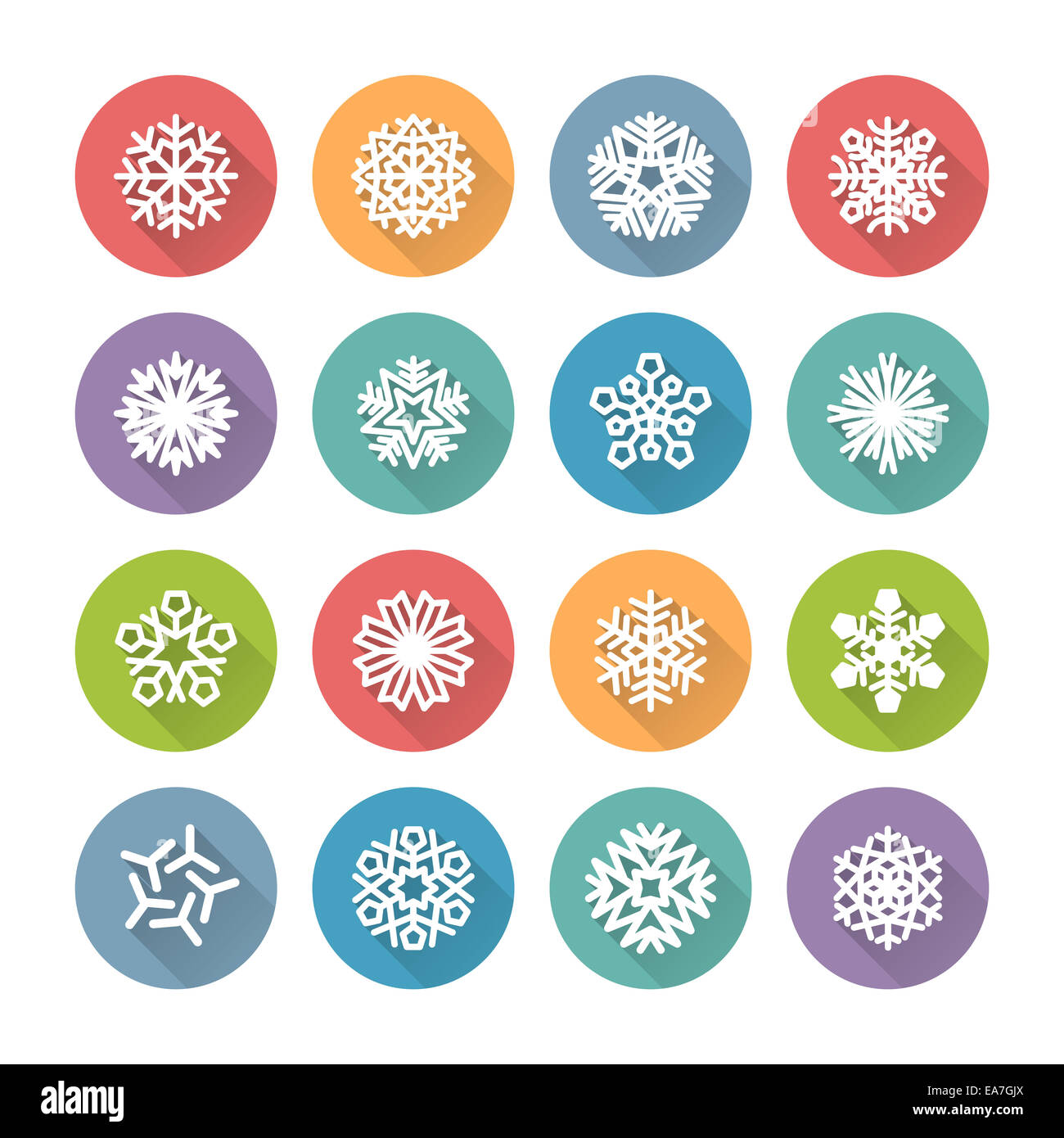 Set of Simple Round Snowflakes Icons for Christmas Design Stock Photo ...