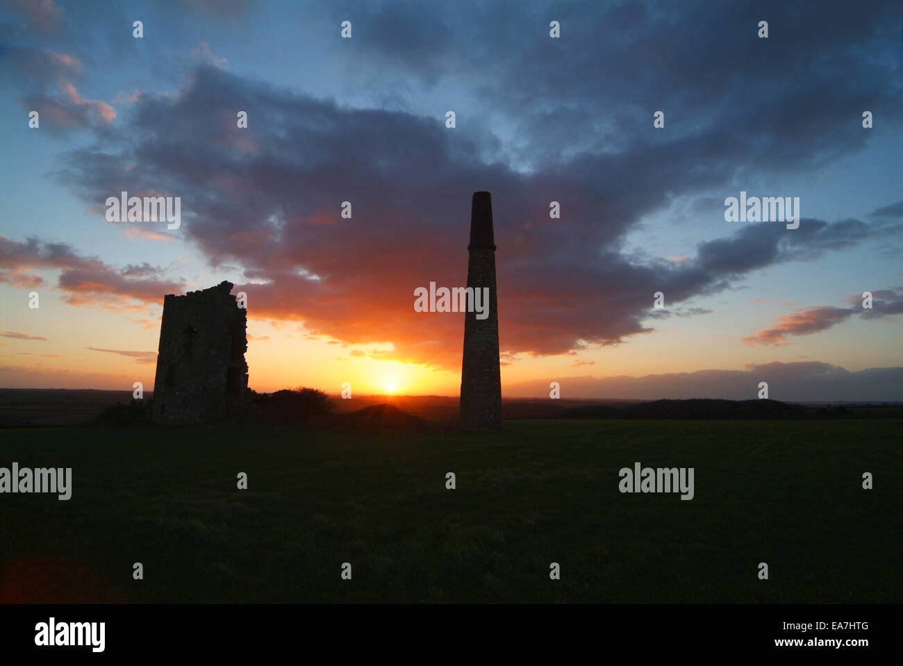 Tin Mine near St Austell sunset Restormel Mid Cornwall South West ...