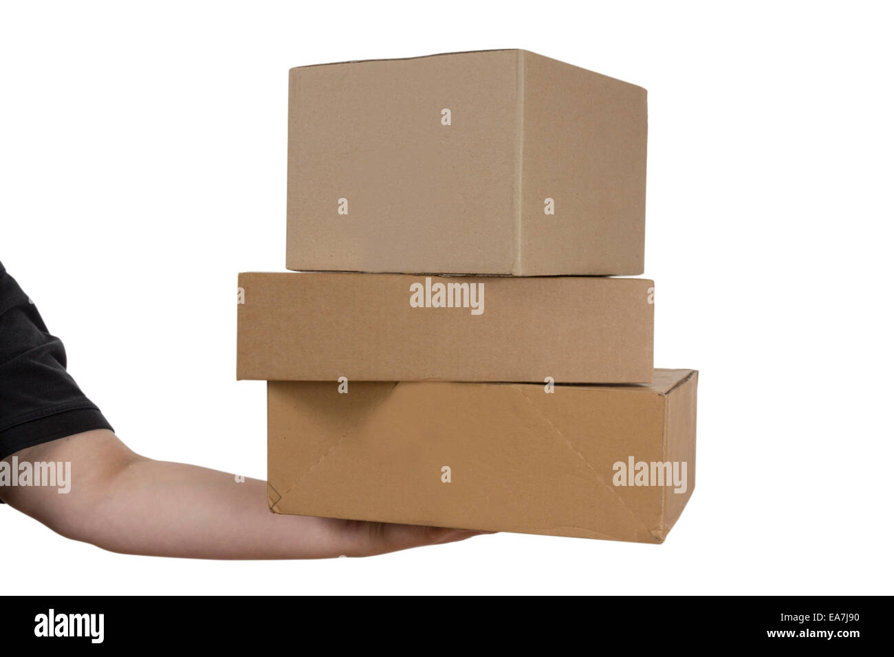 Arm handing out Parcels isolated on white background Stock Photo - Alamy