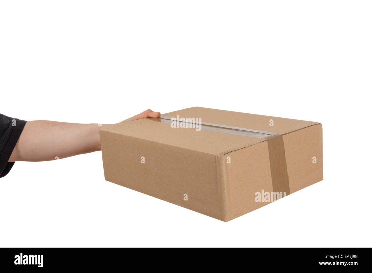 Arm handing out a Parcel isolated on white background Stock Photo - Alamy