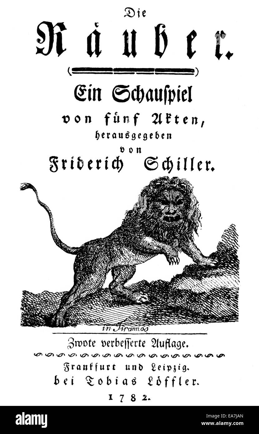 Historical print, 1782, title of the second edition of Die Raeuber, The ...