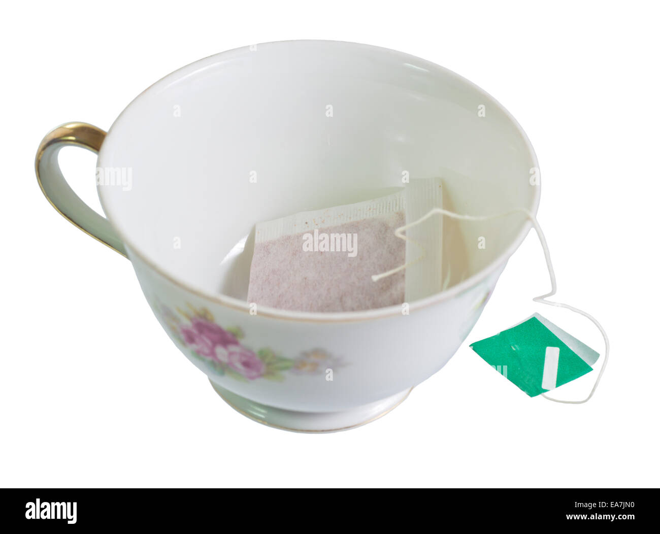 White Tea Cup with flower pattern on white background Stock Photo - Alamy