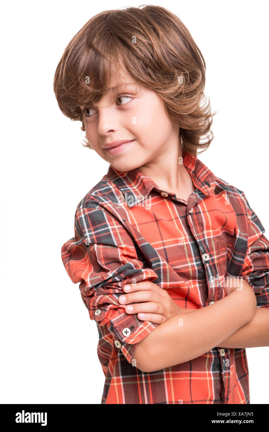 Cool young boy posing over white background Stock Photo - Alamy