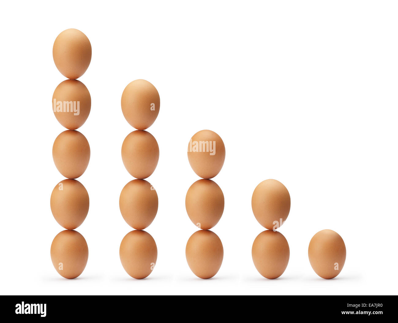 Stacked eggs in the shape of a graph, isolated on a white background ...