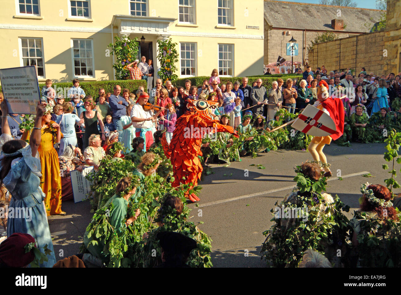 A performance of The Hal An Tow outside number 1 Cross Street on Flora ...