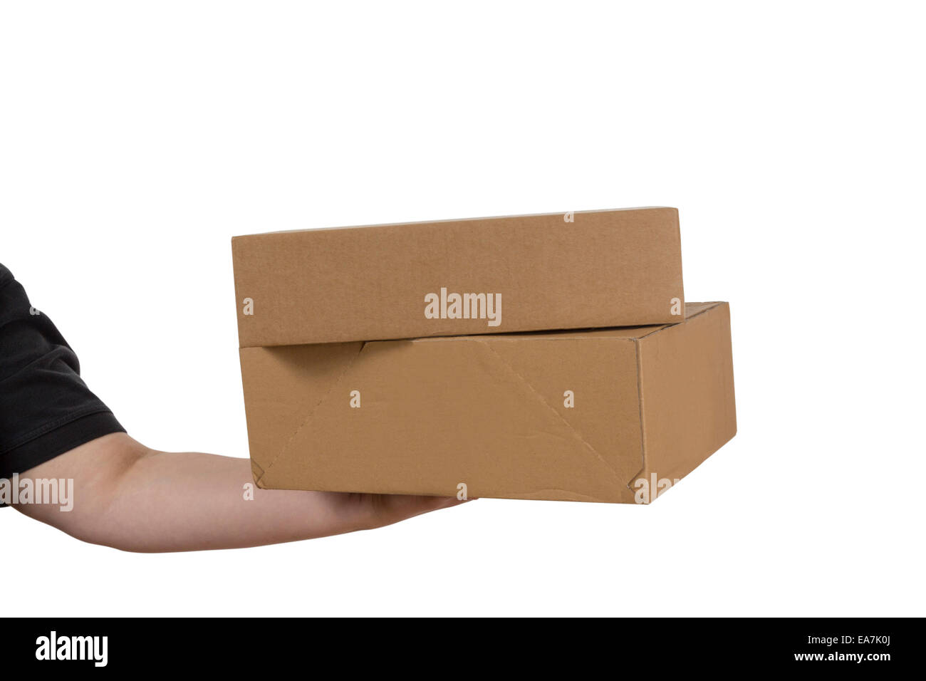 Arm handing out Parcels isolated on white background Stock Photo - Alamy