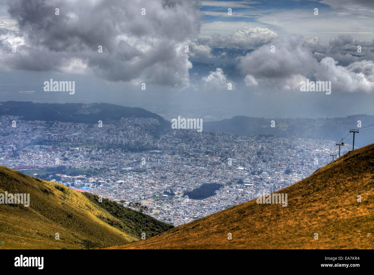 A view from the heights looking down on the city of Quito, Ecuador ...