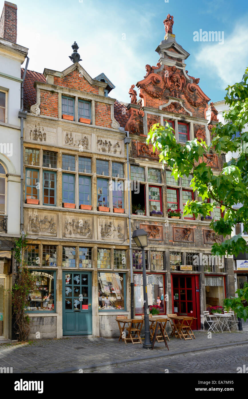 Ornate facades of traditional Flemish buildings, Kraanlei, Ghent, East ...