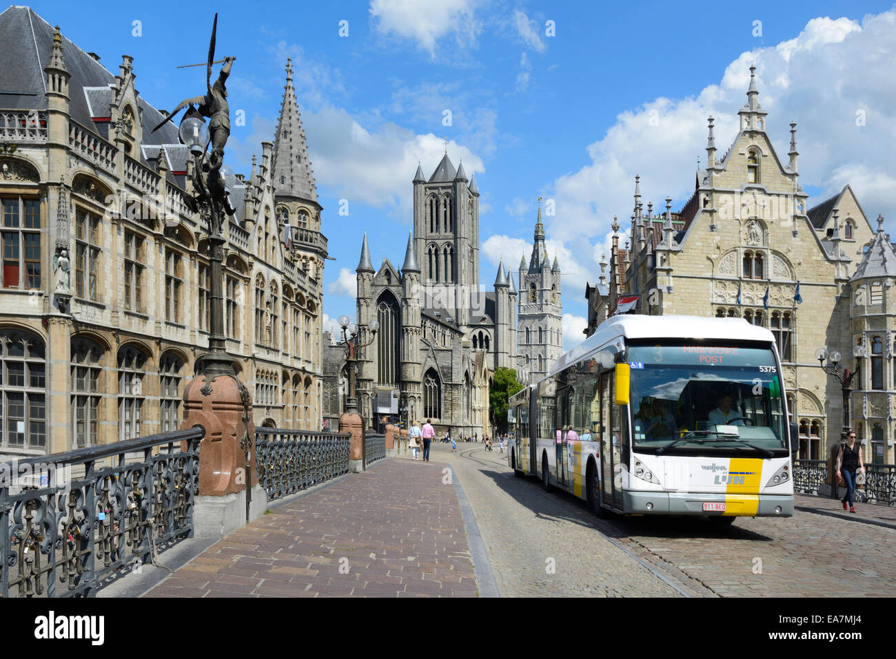 Articulated bus on Michielsbrug, St. Michael's bridge, Ghent, Flanders ...