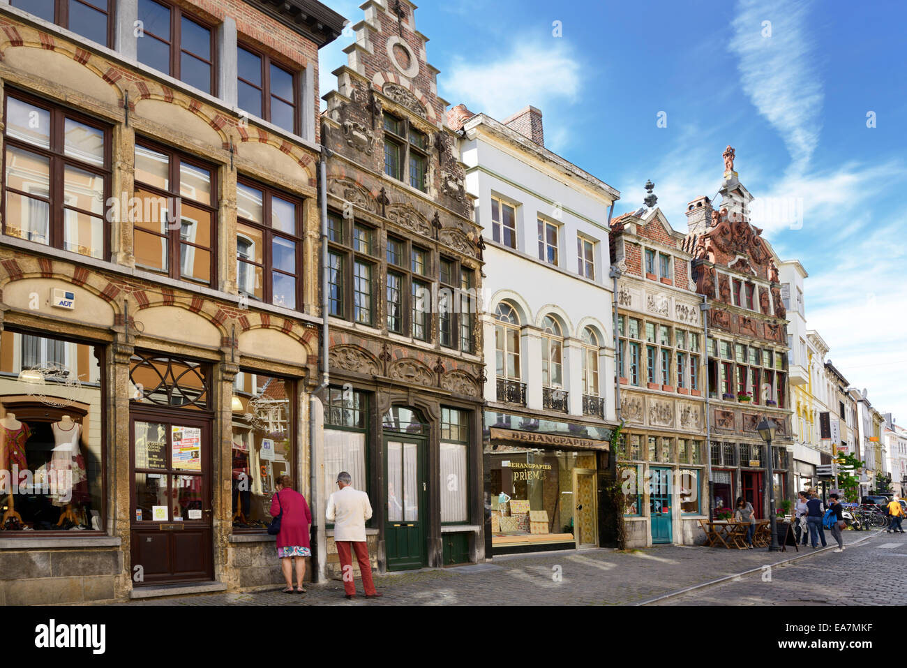 Ornate facades of traditional Flemish buildings, Merchants houses ...