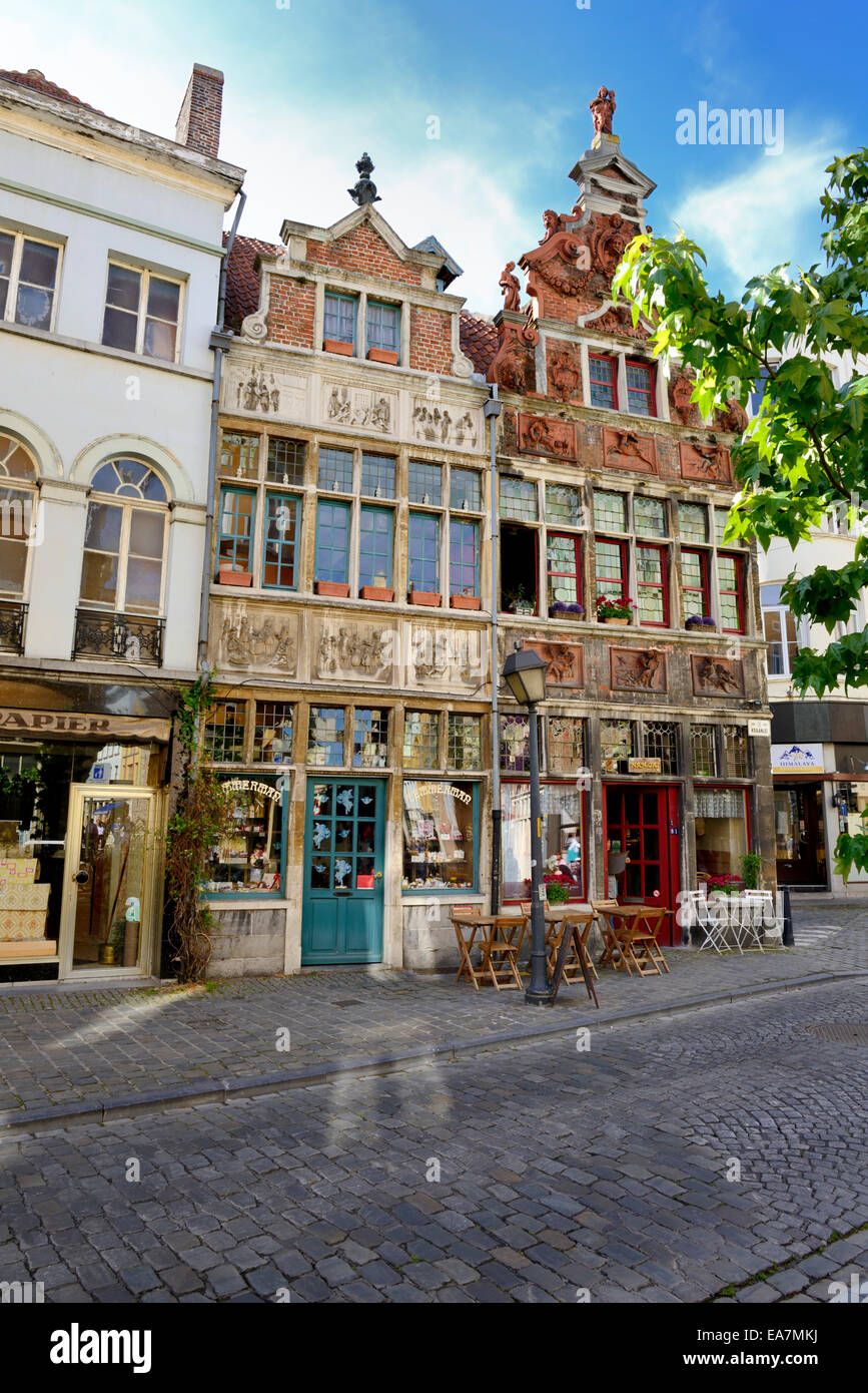 Ornate facades of traditional Flemish buildings, Kraanlei, Ghent, East ...