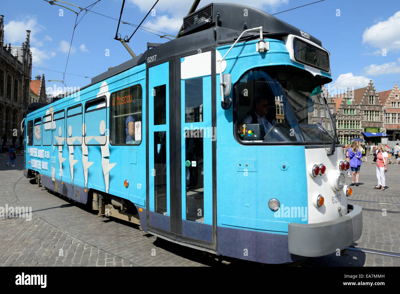 Tram in the Corn Market ( Korenmarkt ) Ghent, Flanders, Belgium, Europe ...
