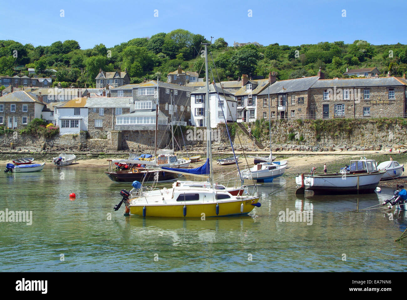 Mousehole harbour with the tide half in Penwith West Cornwall South ...