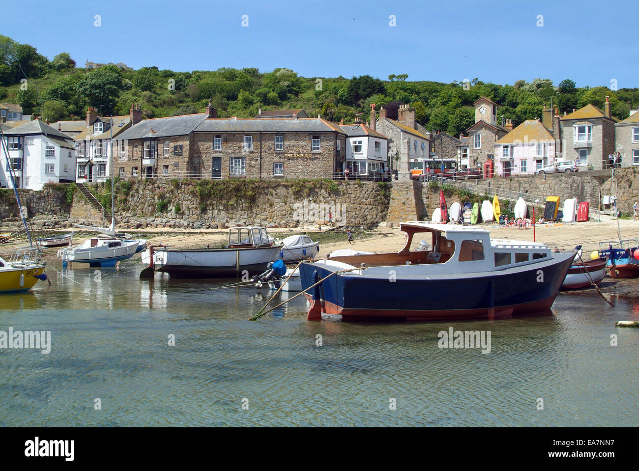 Mousehole harbour with the tide half in Penwith West Cornwall South ...