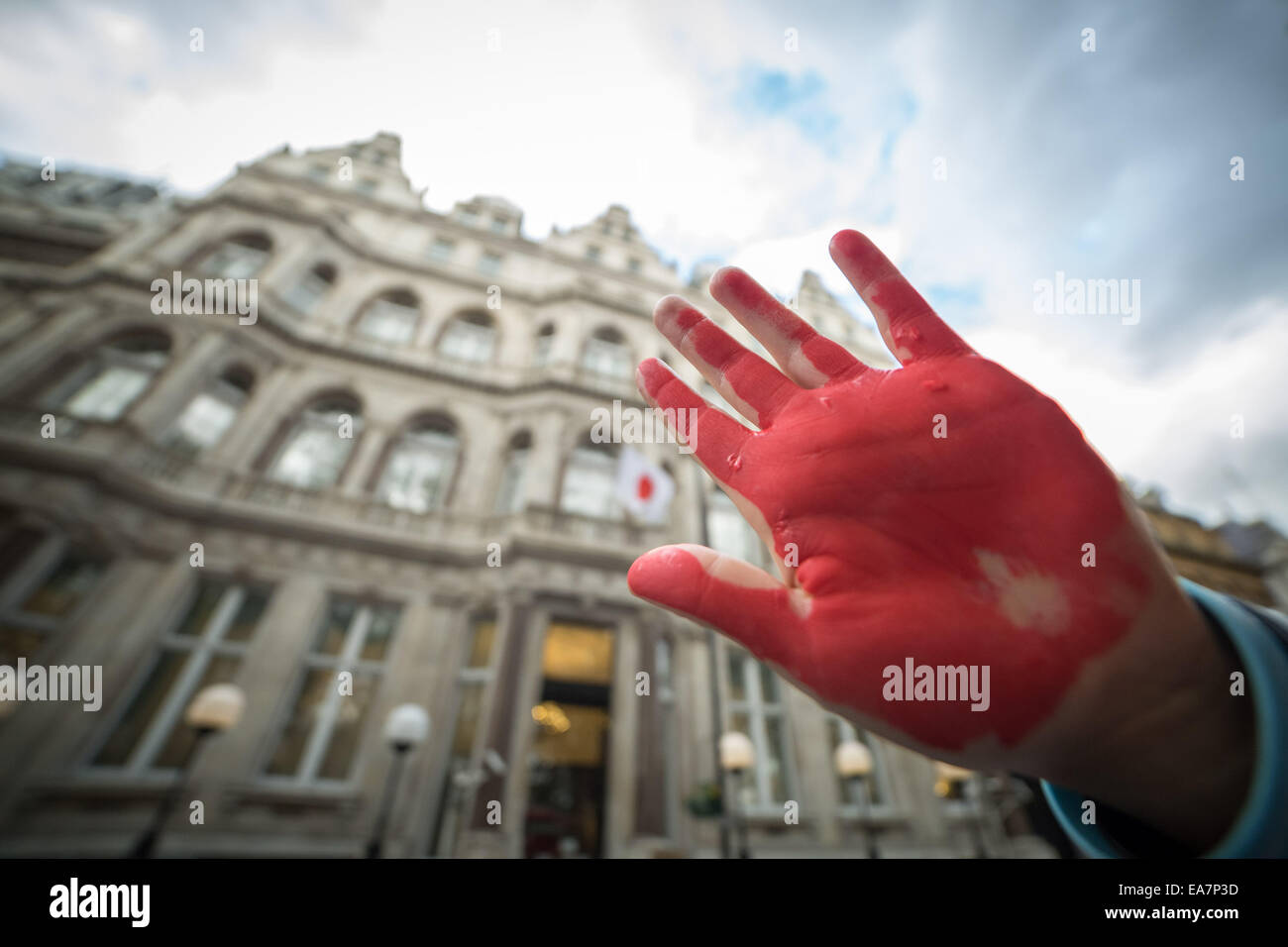 London, UK. 7th Nov, 2014. Protest against Taiji Dolphin slaughter ...