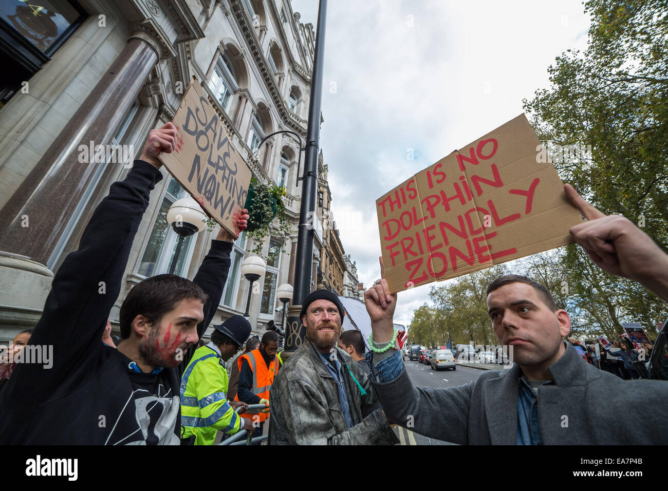 London, UK. 7th Nov, 2014. Protest against Taiji Dolphin slaughter ...