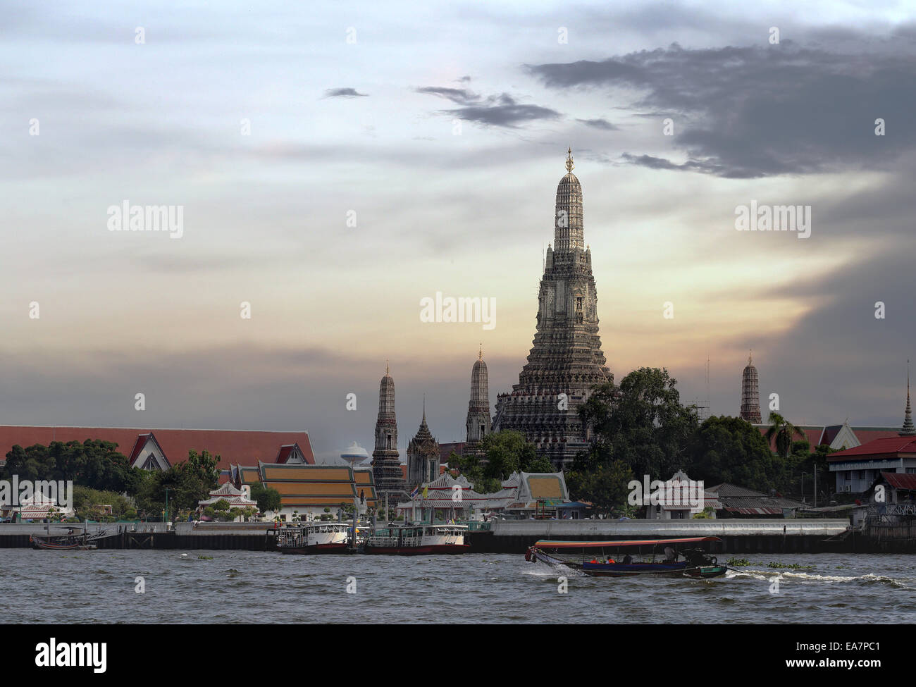 The Temple on riverside in evening, Thailand Stock Photo - Alamy