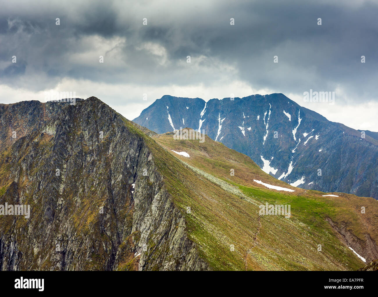 Landscape with the spectacular Fagaras mountains in Romania Stock Photo ...