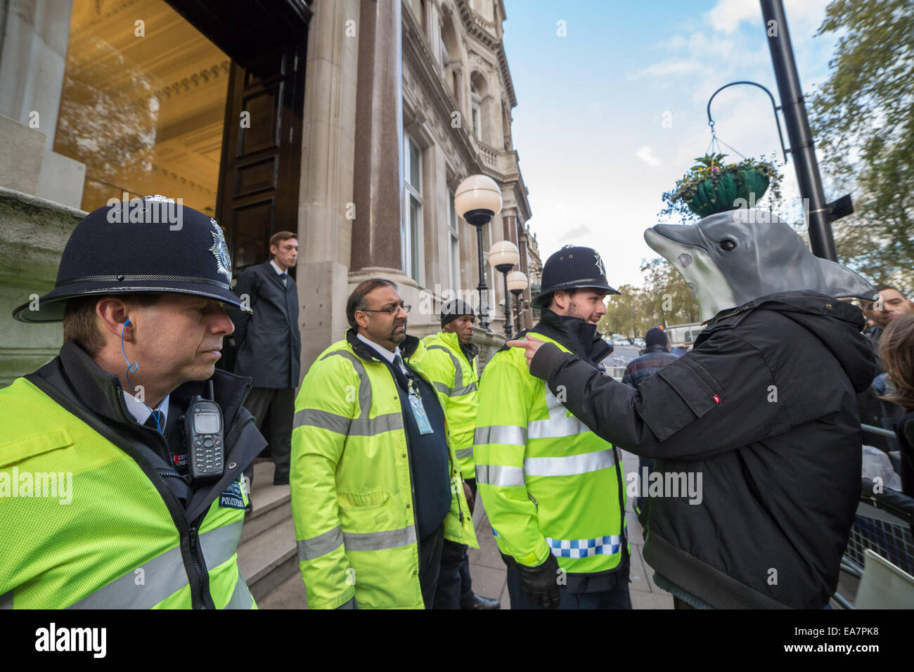 London, UK. 7th Nov, 2014. Protest against Taiji Dolphin slaughter ...