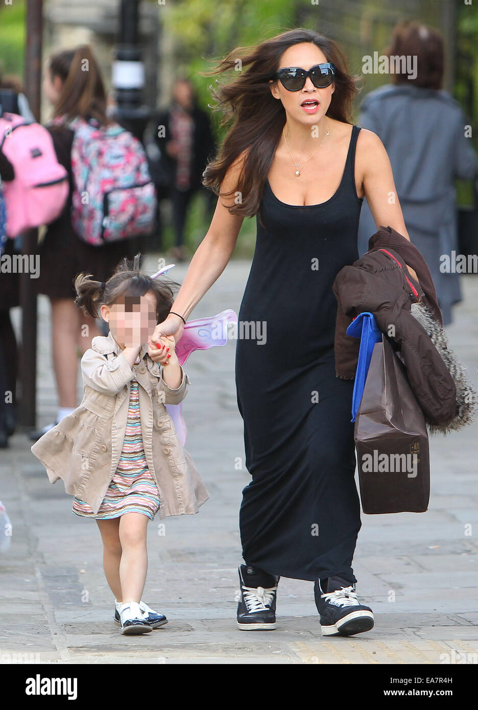 Myleene Klass out near her London home with her daughters Ava and Hero ...