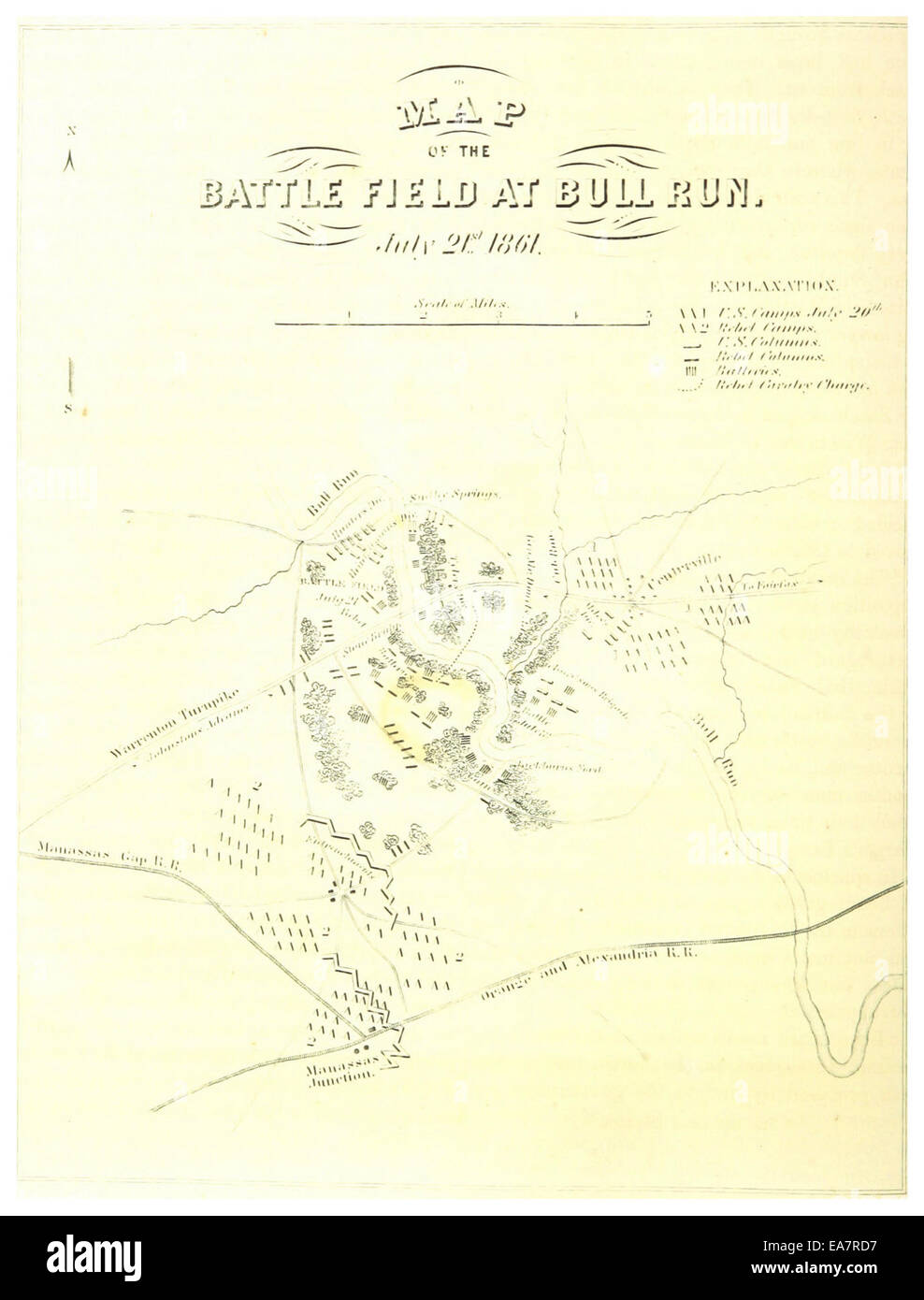 This 1868 map by Crafts shows the site of the Battle of Bull Run, a ...