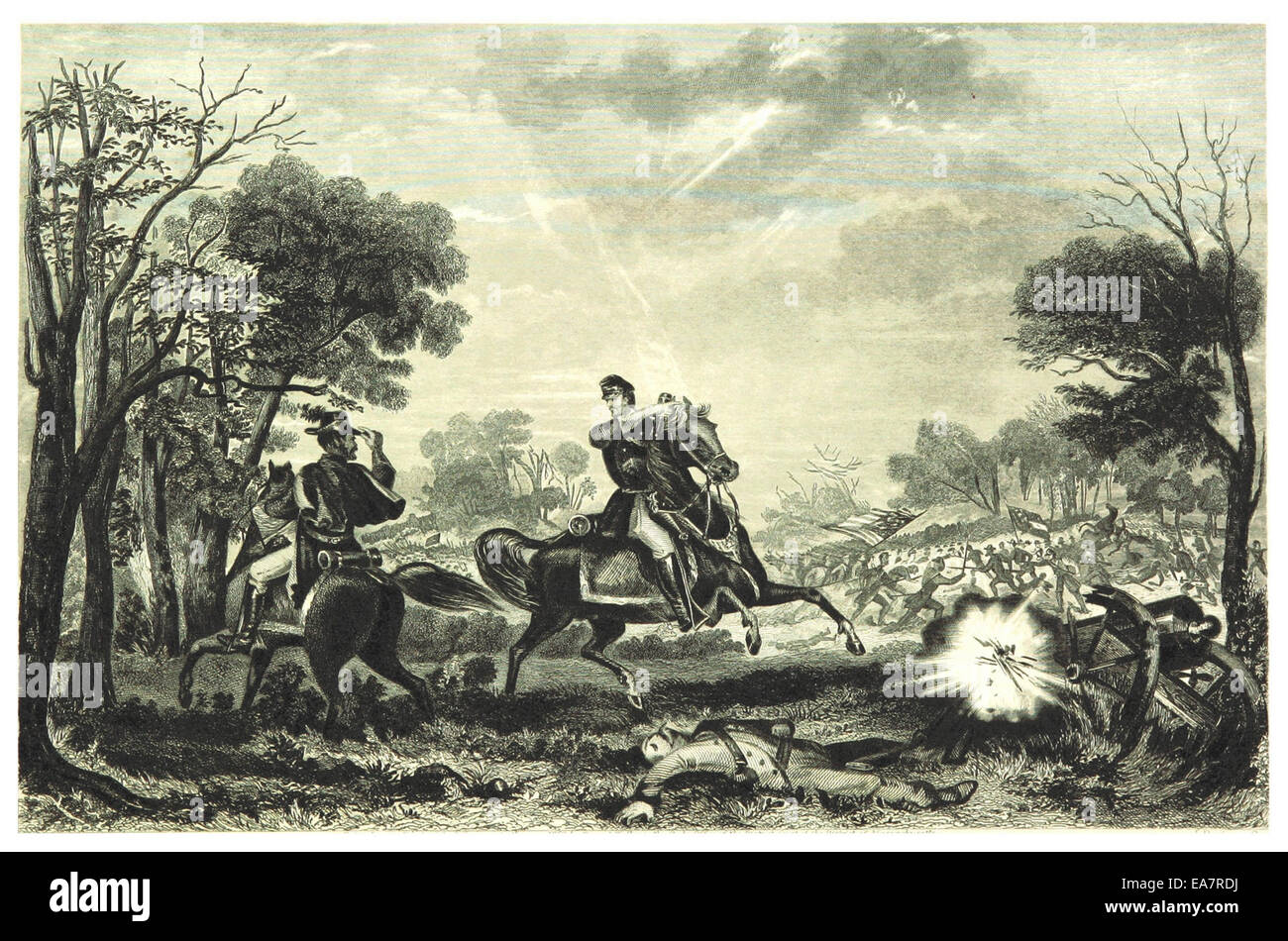 This 1868 drawing and map depict the Battle of Pea Ridge, a significant ...