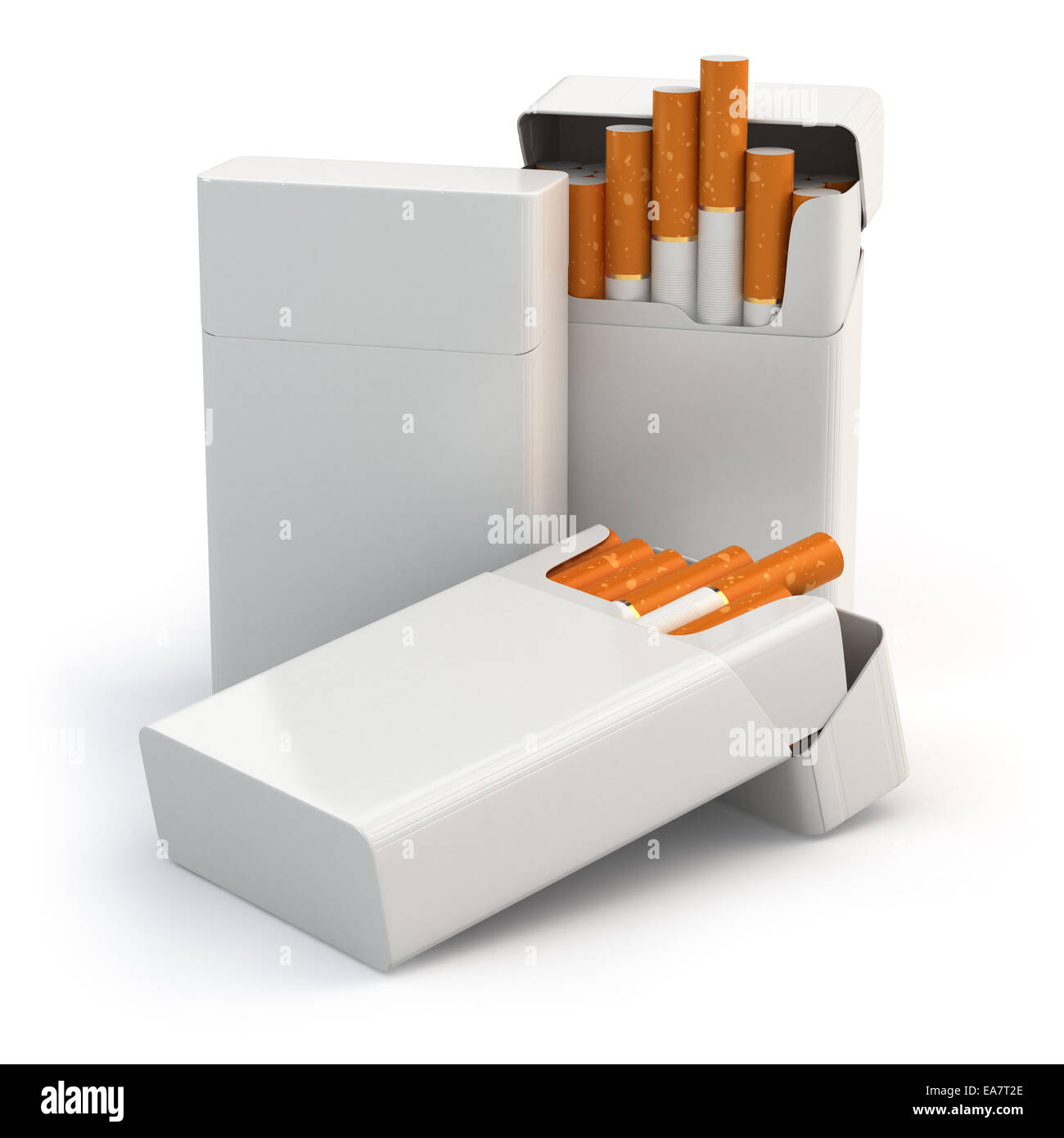 Open full packs of cigarettes isolated on white background. 3d Stock ...